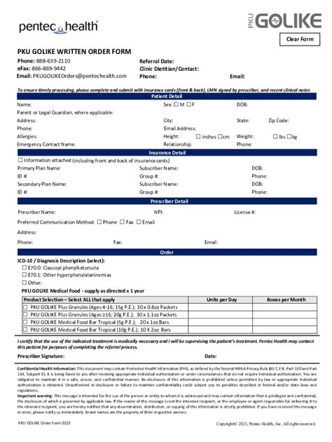 Fillable Online Pentec Health PKU GOLIKE Order Form 020323 Update Docx Fax Email Print PdfFiller