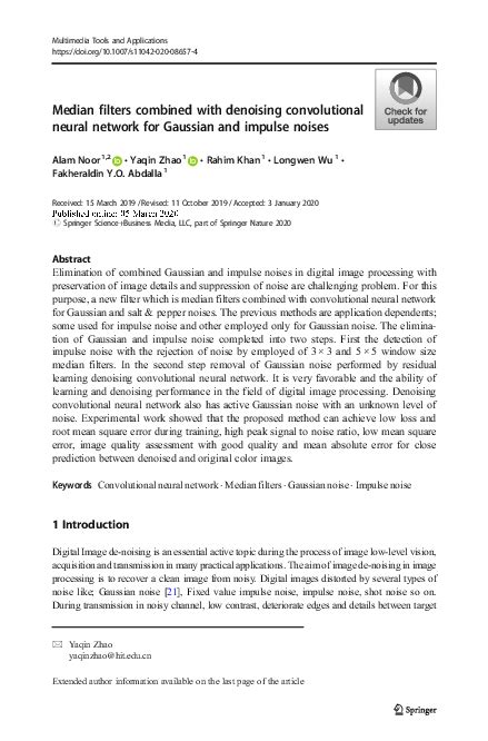Pdf Median Filters Combined With Denoising Convolutional Neural