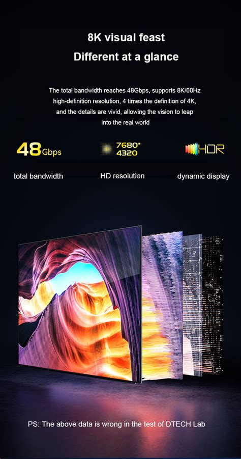 High Resolution Dtech High Speed 48gbps Od 48mm 60hz 8k Hdmi V21