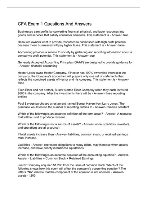 Cfa Exam 1 Questions And Answers Cfa Stuvia Us