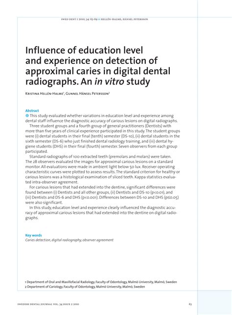Pdf Influence Of Education Level And Experience On Detection Of Approximal Caries In Digital