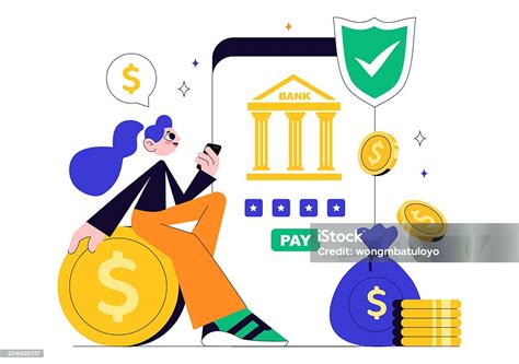 모바일 뱅킹 벡터 일러스트 레이 션 신용 카드와 직불 카드를 사용하여 전화 및 무선 현금 거래를 통해 지불을위한 지갑 응용 프로그램을 특징으로배경 Brand Name