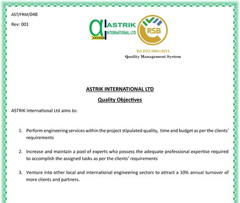 Quality Objectives Astrik