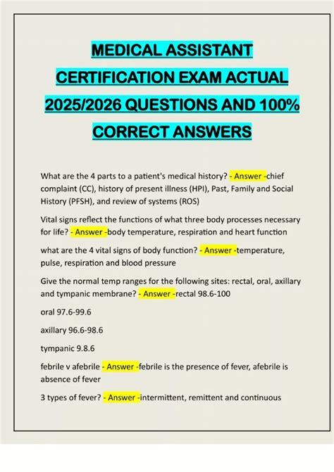 Medical Assistant Certification Exam Actual 20252026 Questions And 100