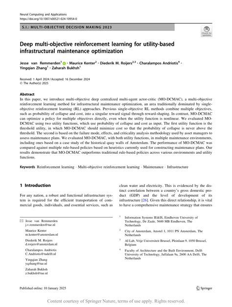 Pdf Deep Multi Objective Reinforcement Learning For Utility Based Infrastructural Maintenance
