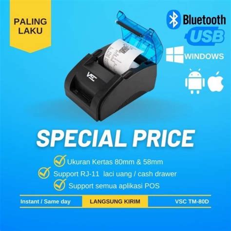 Jual PRINTER THERMAL 80MM BLUETOOTH CETAK STRUK KASIR PPOB VSC TM 80D
