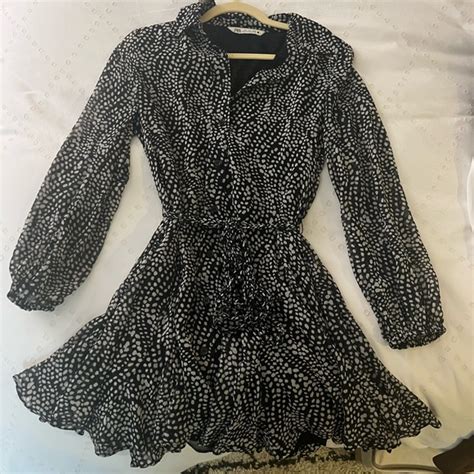 Zara Dresses Zara Black And White Polka Dot Flounce Dress Long