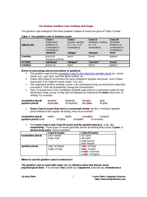 Serbian Genitive Case Pdf Grammatical Gender Syntactic Relationships