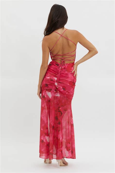 Shop The Apryl Ruched Lace Up Back Dress Pink