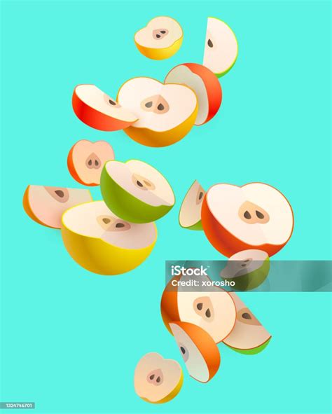 컬러 3d 사과 슬라이스 3차원 형태에 대한 스톡 벡터 아트 및 기타 이미지 3차원 형태 개체 그룹 계절 Istock