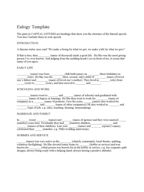 Funeral Eulogy Template 2 Free Templates In Pdf Word Excel Download