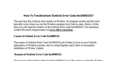 How To Troubleshoot Outlook Error Code 0xc0000142 Pdf DocDroid