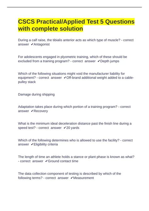 Cscs Practical Applied Test 5 Questions With Complete Solution Cscs