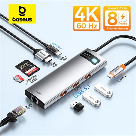Baseus Usb C 허브 Usb 어댑터 이더넷 포트 도킹 스테이션 타입 C To Hdmi 호환 맥북 에어 M1 M2