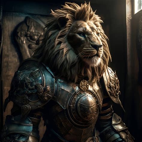 Premium Ai Image Lion In Armor And Armor On A Dark Background Fantasy