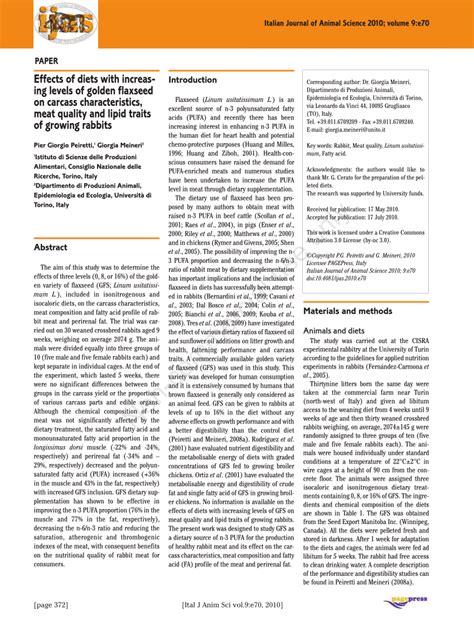 Pdf Effects Of Diets With Increasing Levels Of Golden Flaxseed On Carcass Characteristics