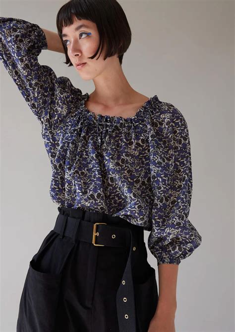 Emma Top Cobalt Floral Bouncy Cupro Sote Spirit Of The Earth