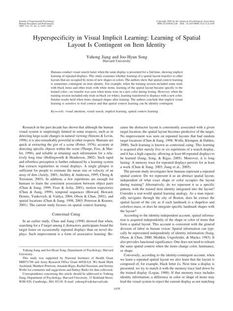 Pdf Hyperspecificity In Visual Implicit Learning Learning Of Spatial Layout Is Contingent On