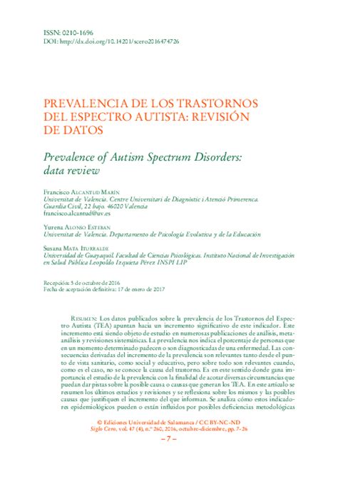 Pdf Prevalencia De Los Trastornos Del Espectro Autista Revisión De Datos