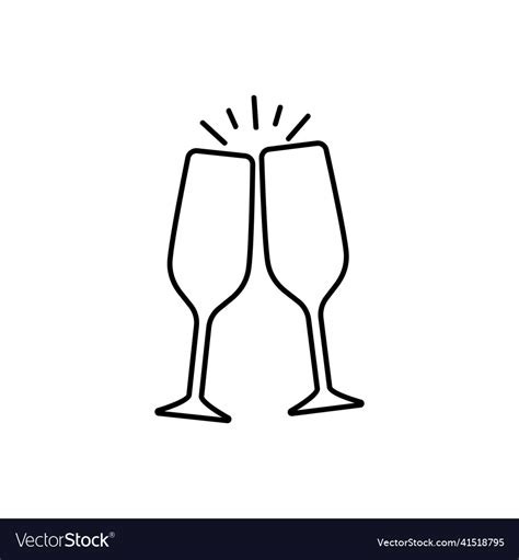 Sparkling Champagne Glasses Icon In Outline Style Vector Image