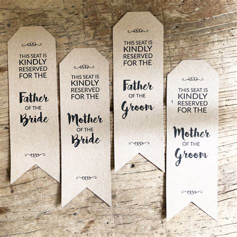 Printable Wedding Reserved Seat Signs Digital Download Print At Home