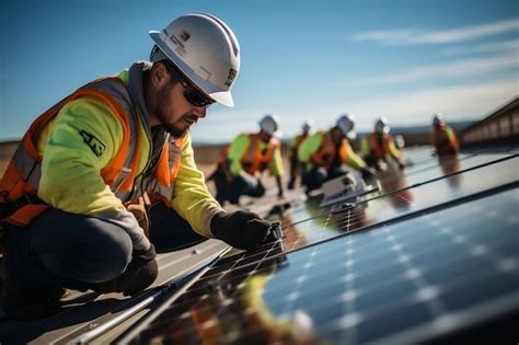 Premium Ai Image Expert Technicians Installing Solar Panels Ai