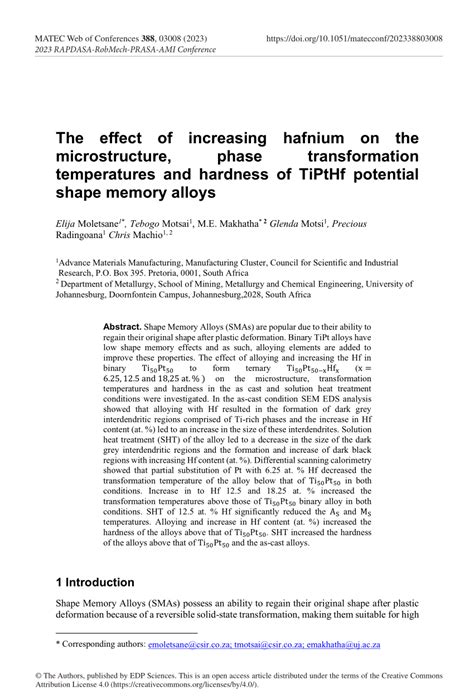 Pdf The Effect Of Increasing Hafnium On The Microstructure Phase