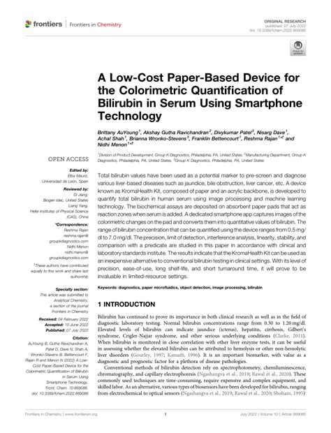 Pdf A Low Cost Paper Based Device For The Colorimetric Quantification Of Bilirubin In Serum