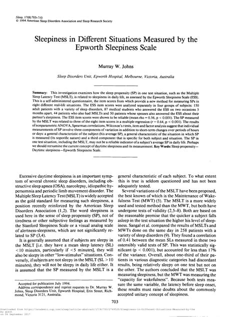 Pdf Sleepiness In Different Situations Measured By The Epworth