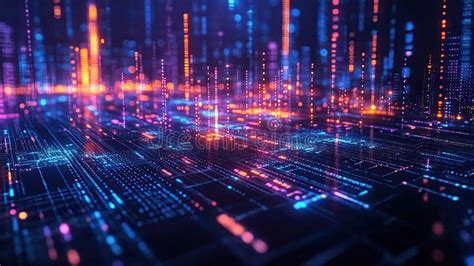 Abstract Digital Cityscape Neon Lights And Data Streams Stock Illustration Illustration Of