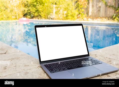 Modern Laptop Mock Up Empty White Blank Screen Of Modern Laptop Mock