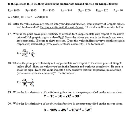 Solved The Multivariate Demand Function Below Will Be Needed