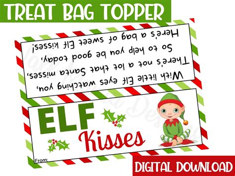 ELF Kisses Treat Bag Christmas Toppers Printable Christmas Etsy