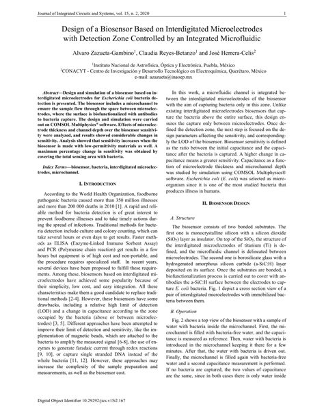 Pdf Design Of A Biosensor Based On Interdigitated Microelectrodes With Detection Zone