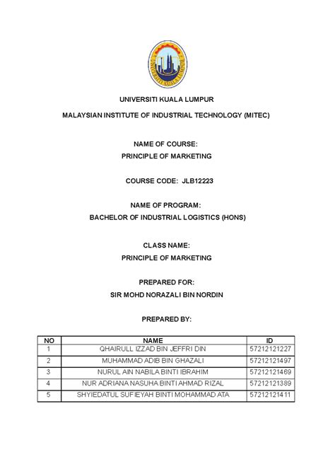 Group Assignment For References Universiti Kuala Lumpur Malaysian Institute Of Industrial