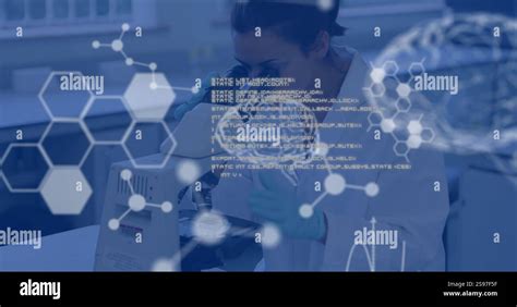 Image Of Human Brains And Scientific Data Processing Over Asian Female