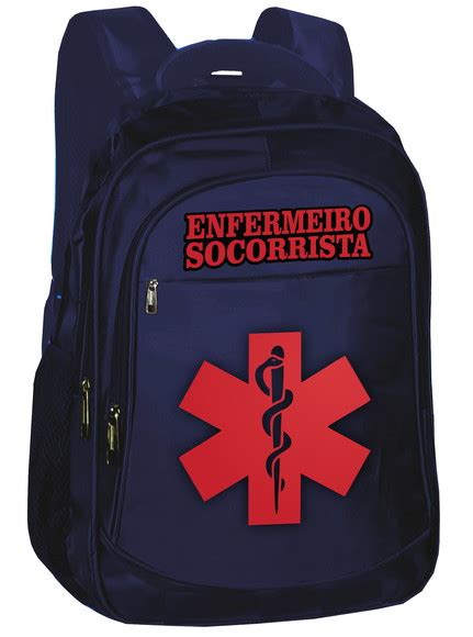 Mochila Enfermeiro Socorrista Azul Bolsa Masculina Vermelho