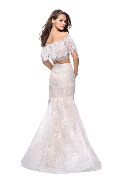 La Femme 25417 Two Piece Ruffled Off Shoulder Lace Mermaid Dress