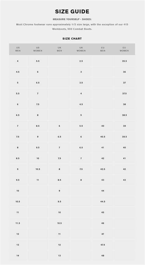 Zappos Printable Shoe Size Chart