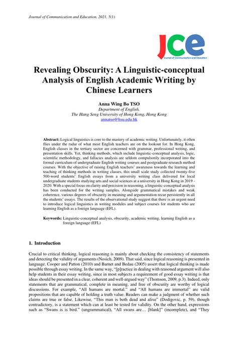 Pdf Revealing Obscurity A Linguistic Conceptual Analysis Of English Academic Writing By