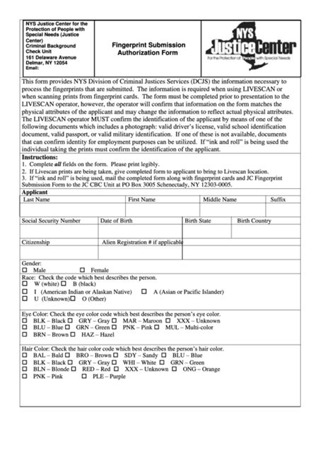 Fingerprint Submission Authorization Form Printable Pdf Download