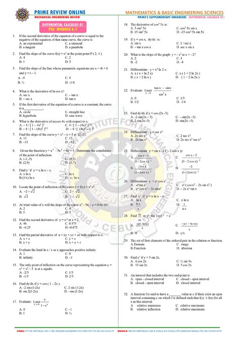 Differential Calculus Problems Bachelor Of Science In