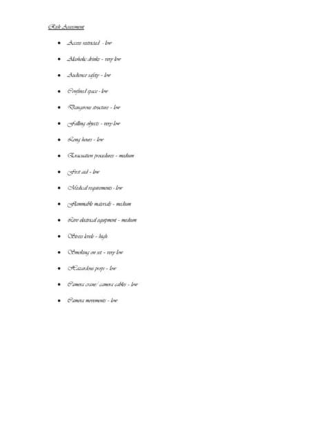 Risk Assessment Alicia Hannah Megan Hannah Lia Docx