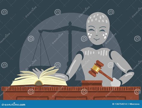Robot Judge Of Future Cyborg Magistrate Cartoon Character Vector