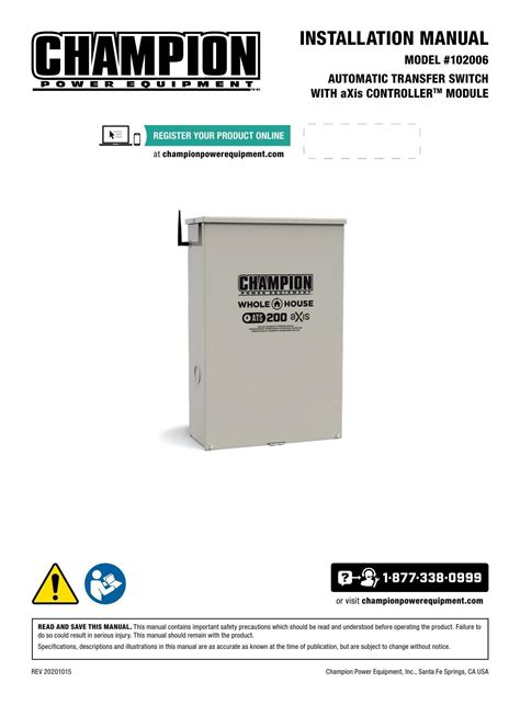 Installation Manual Model 102006 Automatic Transfer Switch With Axis