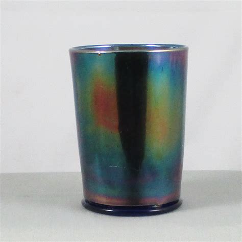 Antique Northwood Enameled Spring Festival Blue Carnival Glass Tumbler
