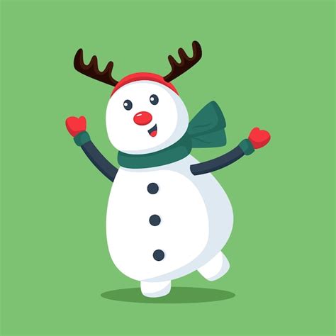 크리스마스 캐릭터 디자인 일러스트에서 귀여운 눈사람 프리미엄 벡터