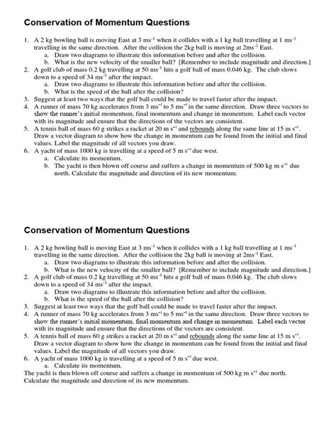 Conservation Of Momentum Questions Pdf