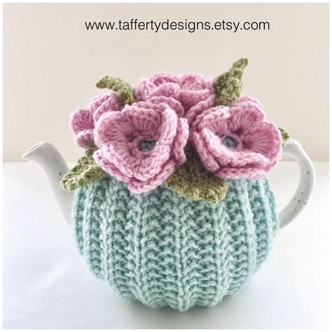 Hand Knitted Floral Tea Cosy In Pure Wool Size Small Fits Etsy UK