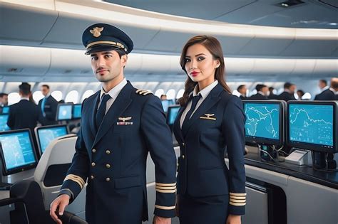 Female Flight Attendant And Male Pilots At Airport Generative Ai